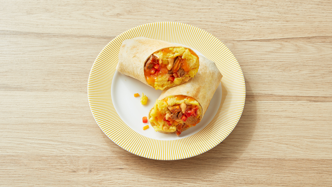Pulled Pork Breakfast Wrap with Scrambled Eggs and Spicy Mayo | Dempster's